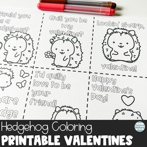 Hedgehog Coloring Page Valentine Cards for Kids Classroom, Hedgepig ...