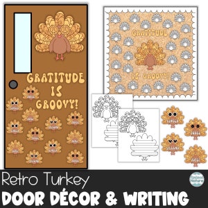 Thanksgiving Classroom Door Decoration, Turkey Bulletin Board, Retro ...