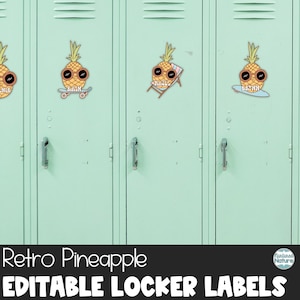 Editable Name Tags for School, Retro Pineapple, Cubby Tag, Editable ...