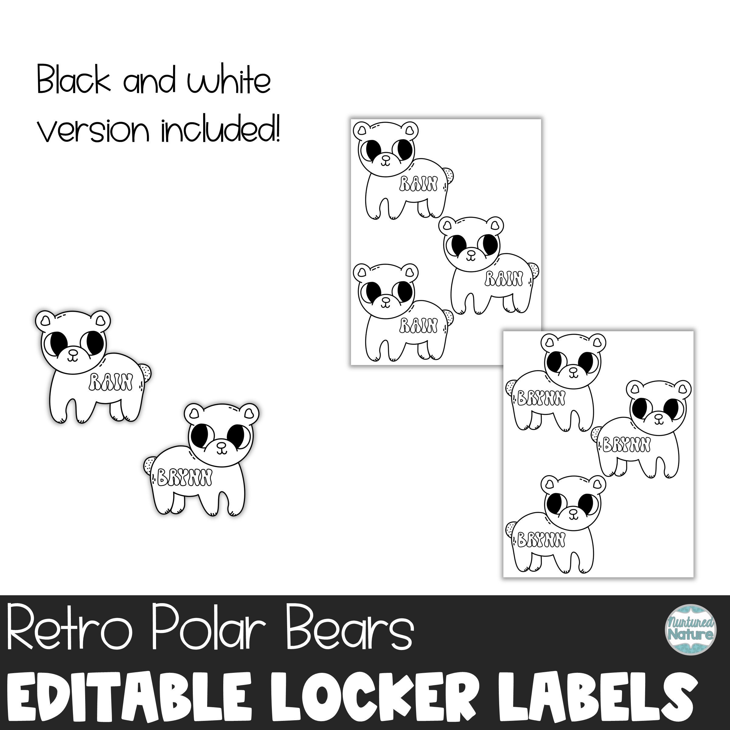 Editable Name Tags for School, Polar Bear Printable, Retro Winter ...
