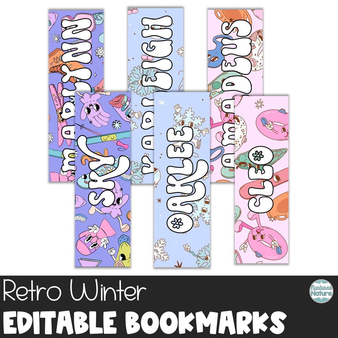 Editable Name Bookmarks, Retro Winter, Personalized Bookmark for Kids ...