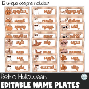 Classroom Name Tags, Fall Classroom Decor, Halloween Decorations, Retro ...
