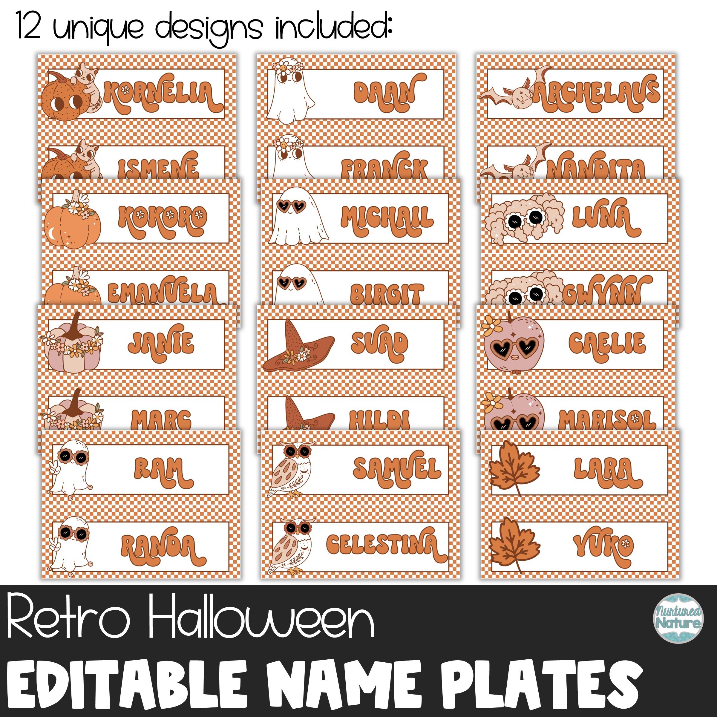 Classroom Name Tags, Fall Classroom Decor, Halloween Decorations, Retro ...