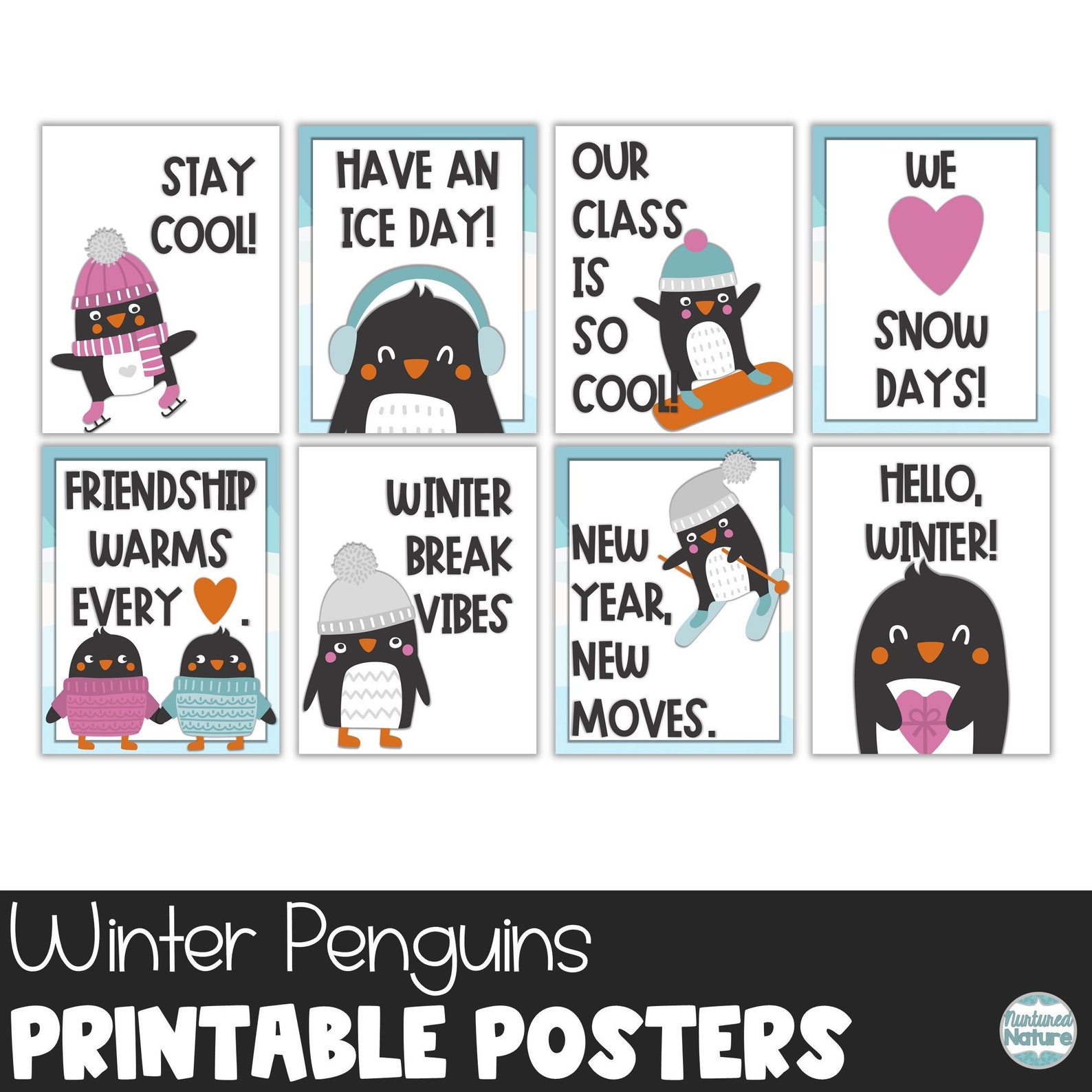 Penguin Winter Posters for Bulletin Board Printable - Etsy