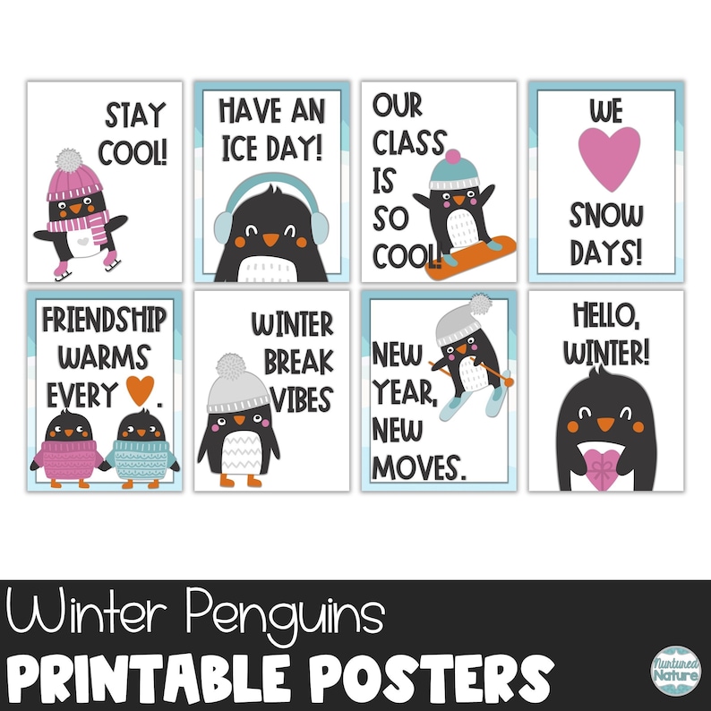 Penguin Winter Posters for Bulletin Board Printable - Etsy