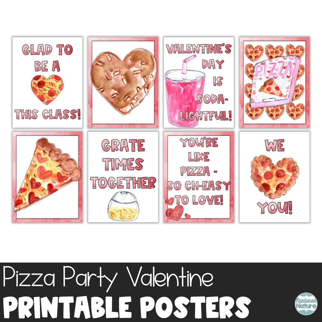 Valentine’s Day Bulletin Board, Printable Poster Set, Pizza Party Decor ...