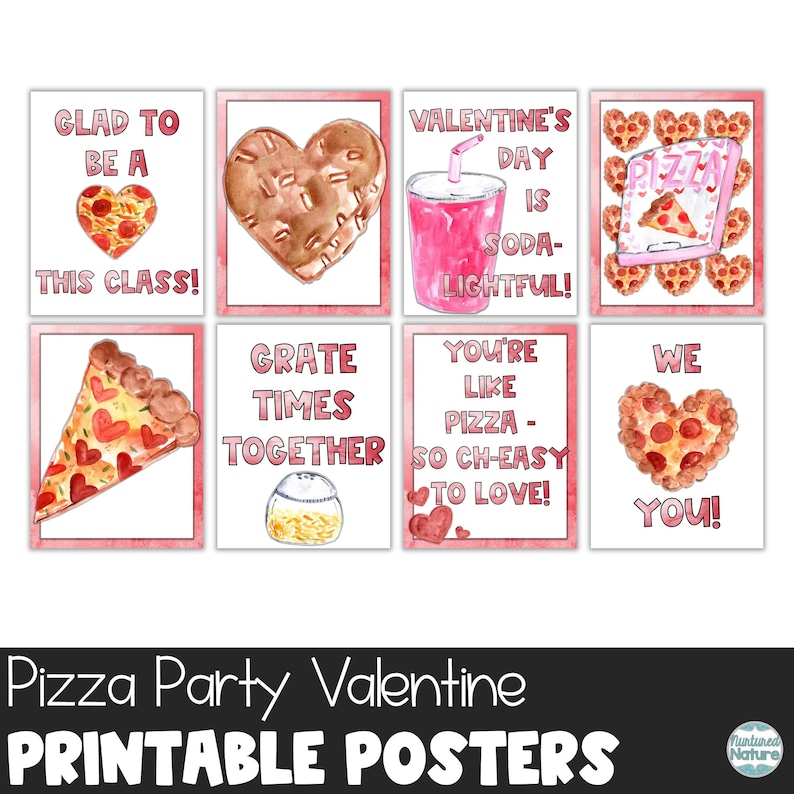 Valentine’s Day Bulletin Board, Printable Poster Set, Pizza Party Decor ...