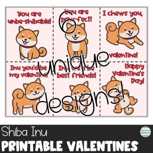 Shiba Inu Valentine Cards for Kids Classroom, Dog Printable Valentines ...