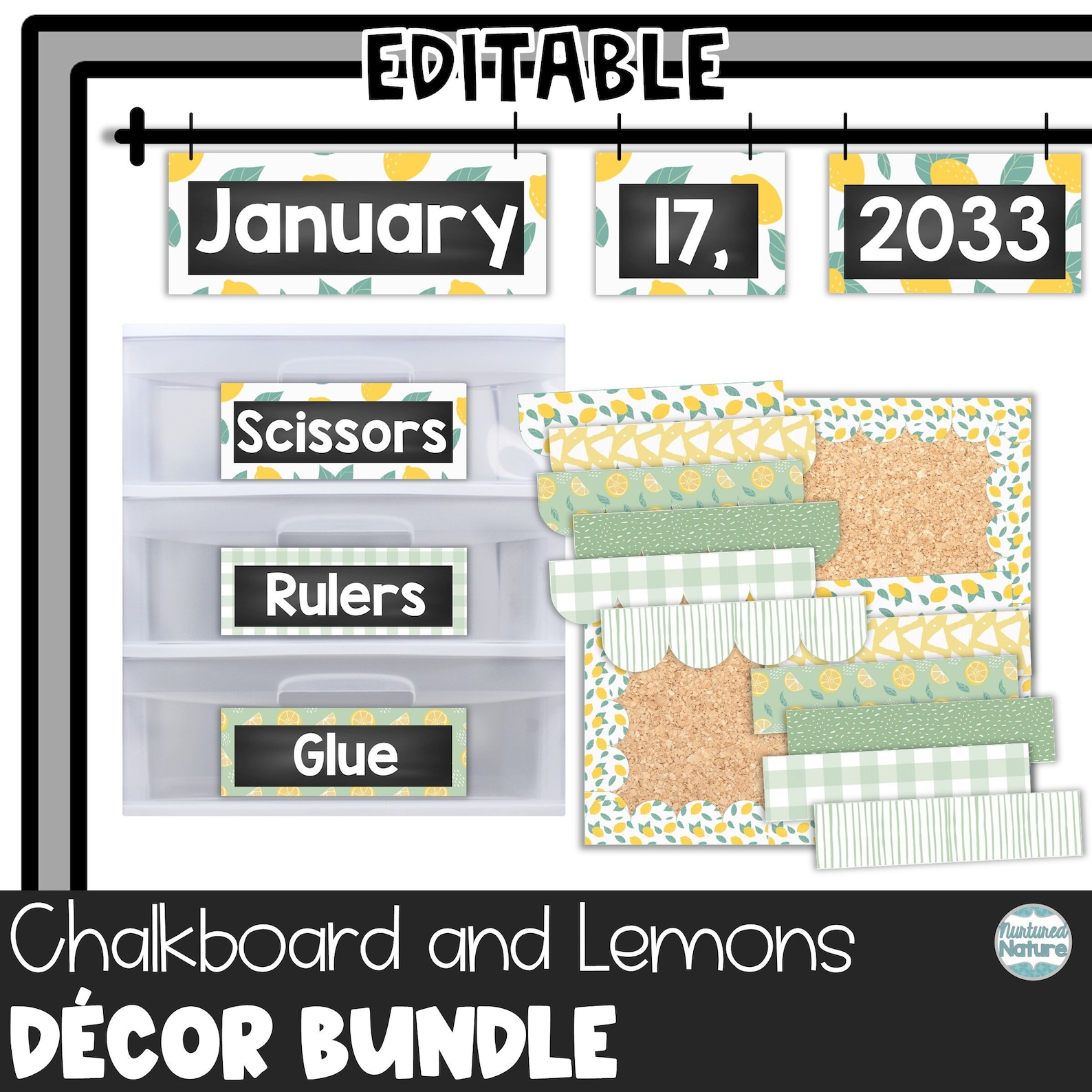 Lemon Classroom Decor Bundle, Lemon Farmhouse Decor, 2025 Flip Calendar ...