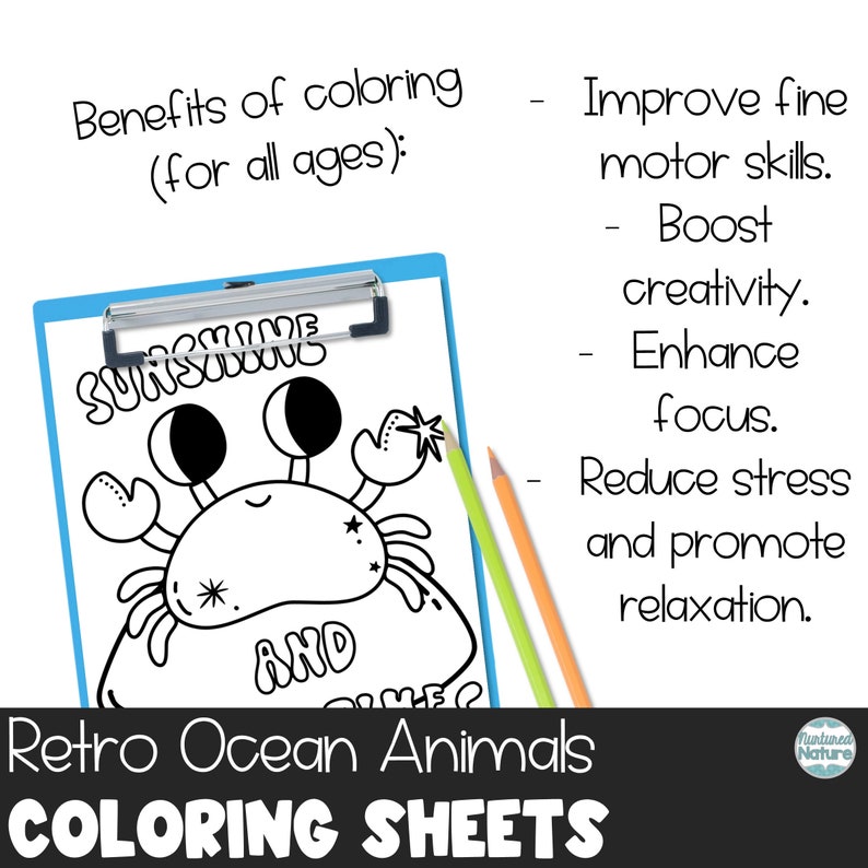 Ocean Animals Coloring Pages, Kids Printable Activities, Retro Summer ...