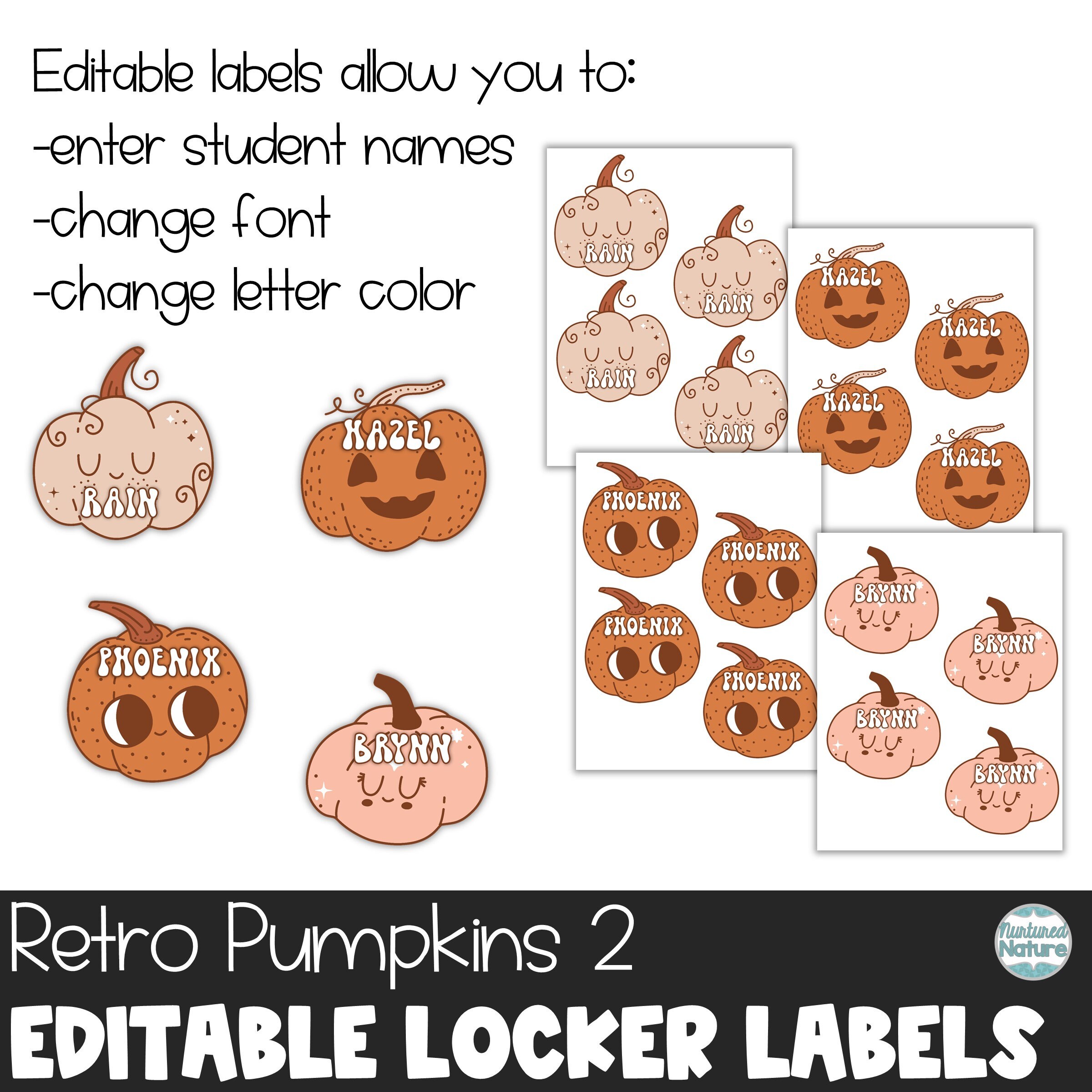 Editable Name Tags for School, Retro Fall Vibes, Pumpkin Name Tags ...