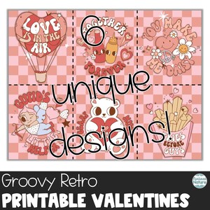 Groovy Retro Valentines Cards, Valentines Day Cards for Kids Classrooms ...