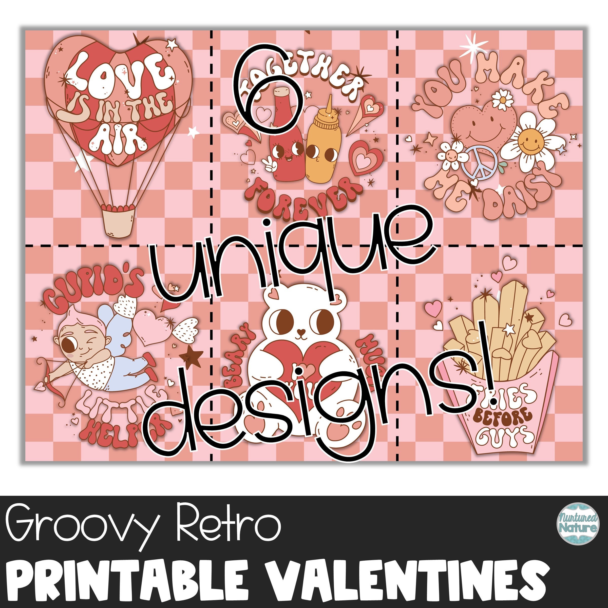 Groovy Retro Valentines Cards, Valentines Day Cards for Kids Classrooms ...