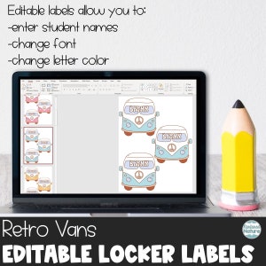 Editable Name Tags for School, Retro Van Bulletin Board, Cubby Tags ...