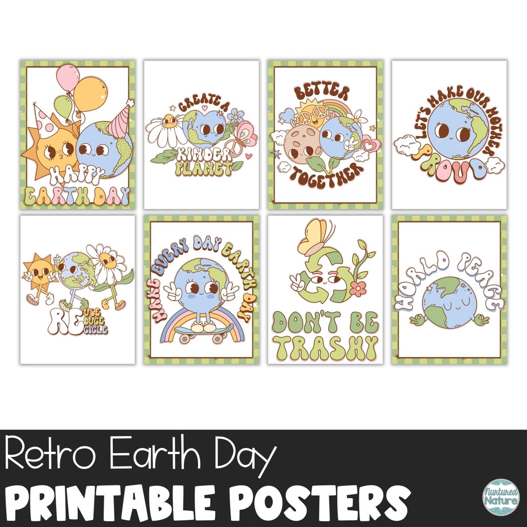 Earth Day Bulletin Board, Retro Earth Day Posters for Teachers, Groovy ...