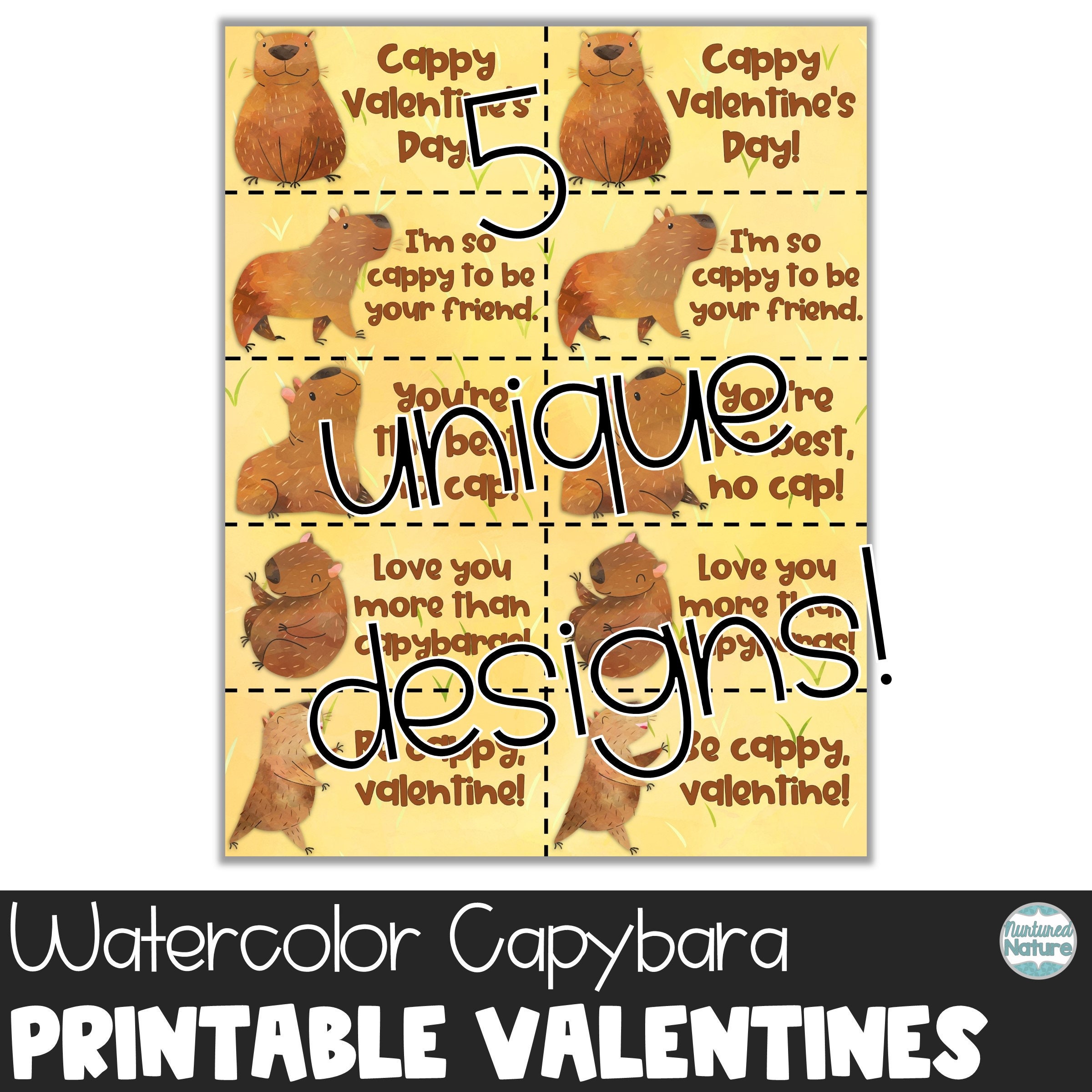 Capybara Valentines Cards for Kids Classroom, Capybara Gift Tags ...
