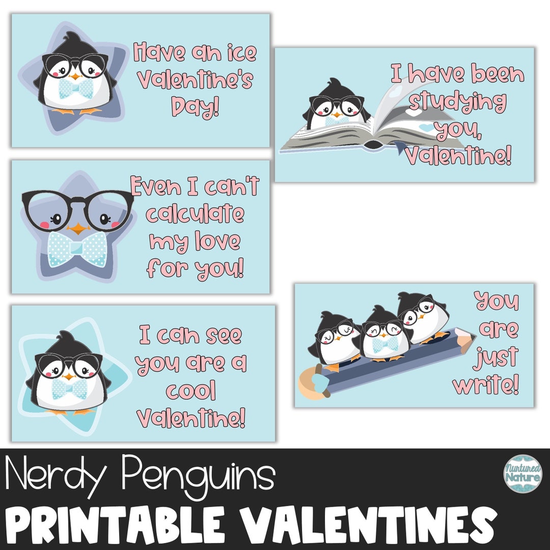 Nerdy Valentines, Penguin Valentine Card, Valentine’s Day Cards for ...