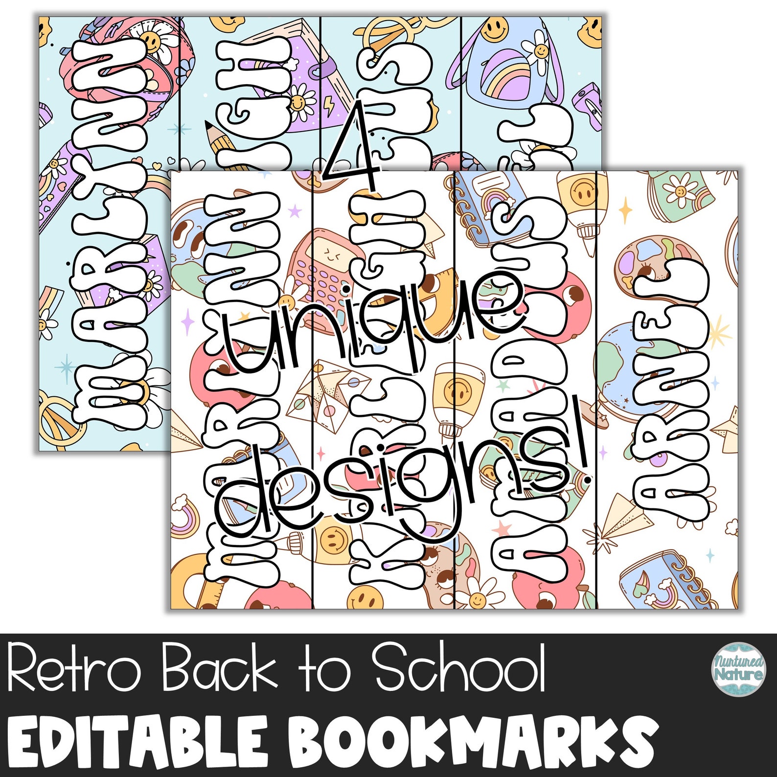 Editable Name Bookmarks, Back to School Gift for Students, Retro ...