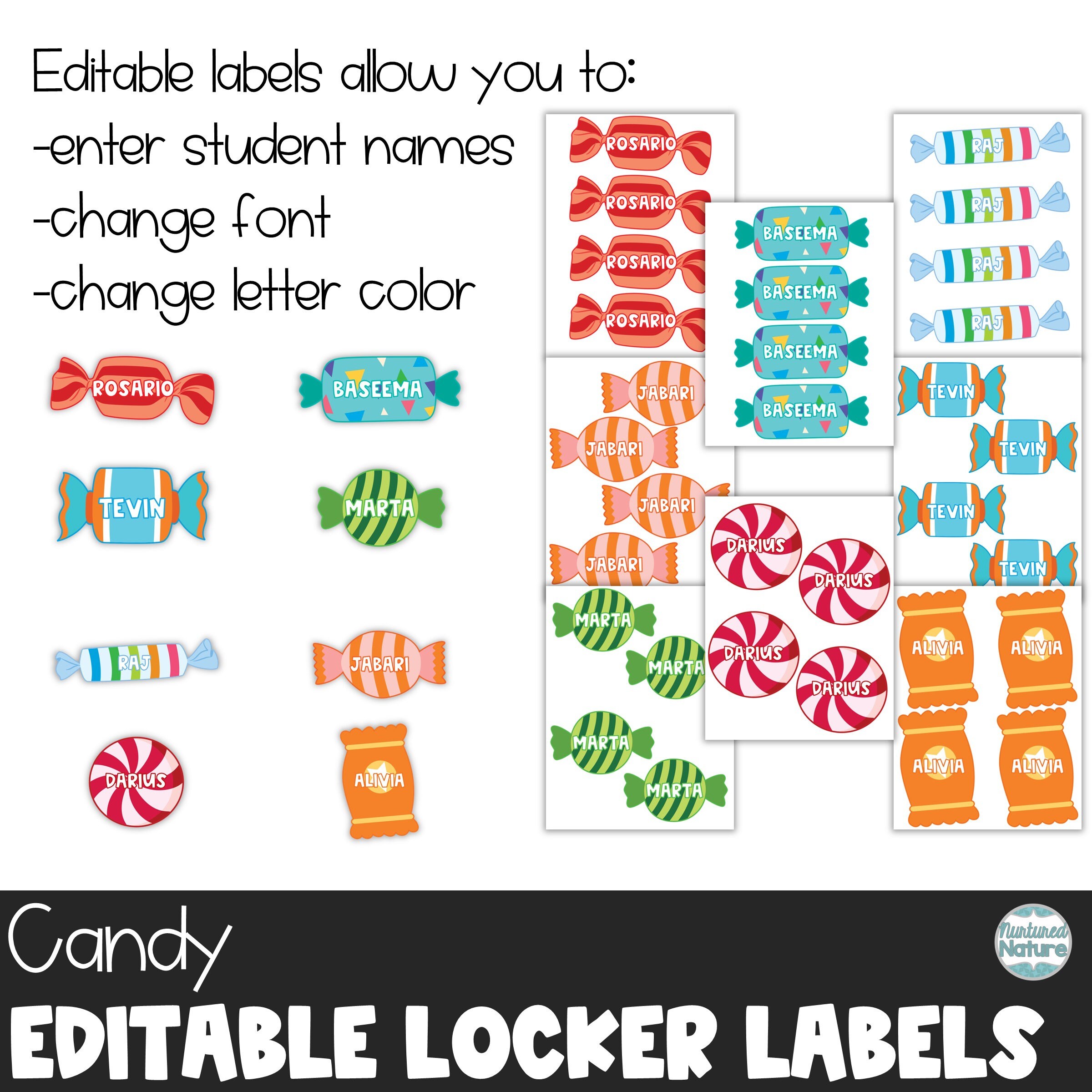 Editable Name Tags for School, Candy Theme Classroom, Cubby Tags ...