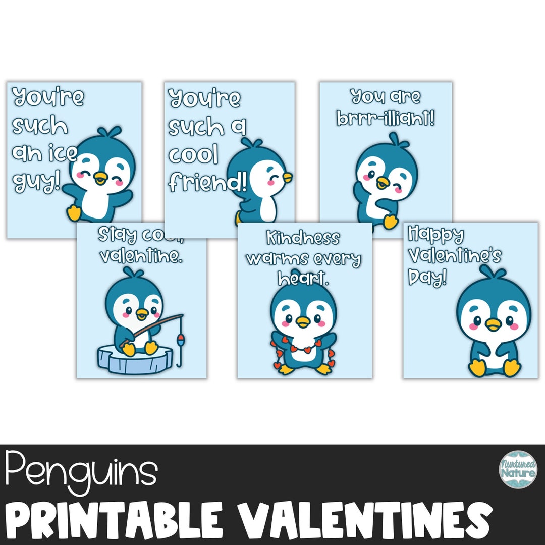 Penguin Valentine’s Day Cards, Valentines Day Cards for Kids Classrooms ...