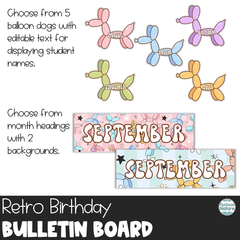 Birthday Bulletin Board Printable, Retro Balloon Dog, Back to School ...