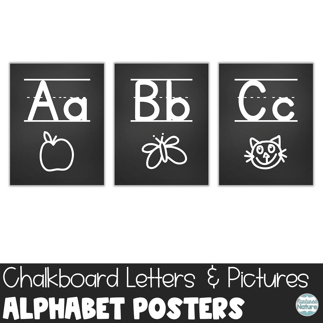Lined Chalkboard Alphabet ABC Poster Set, Printable Farmhouse Classroom ...