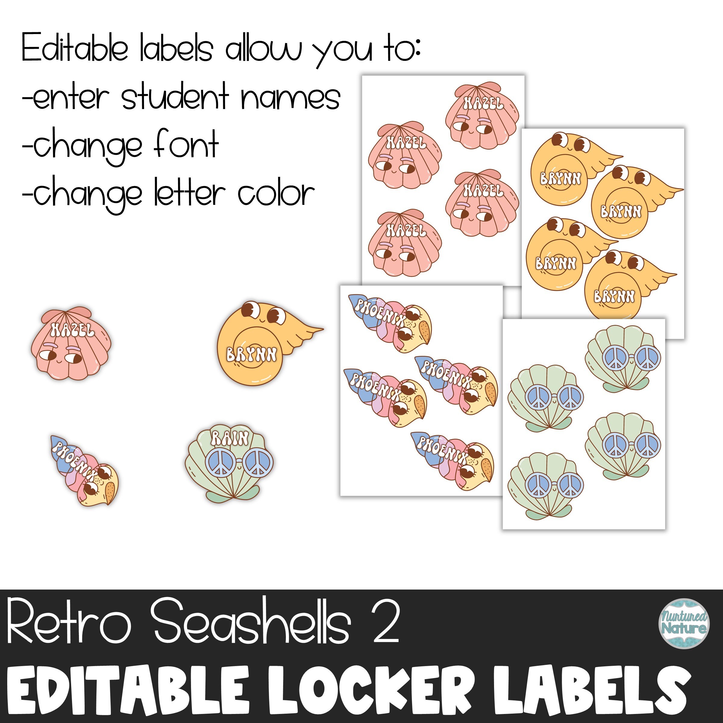 Seashell Name Tags Retro Name Tags for School Cubby Tags - Etsy