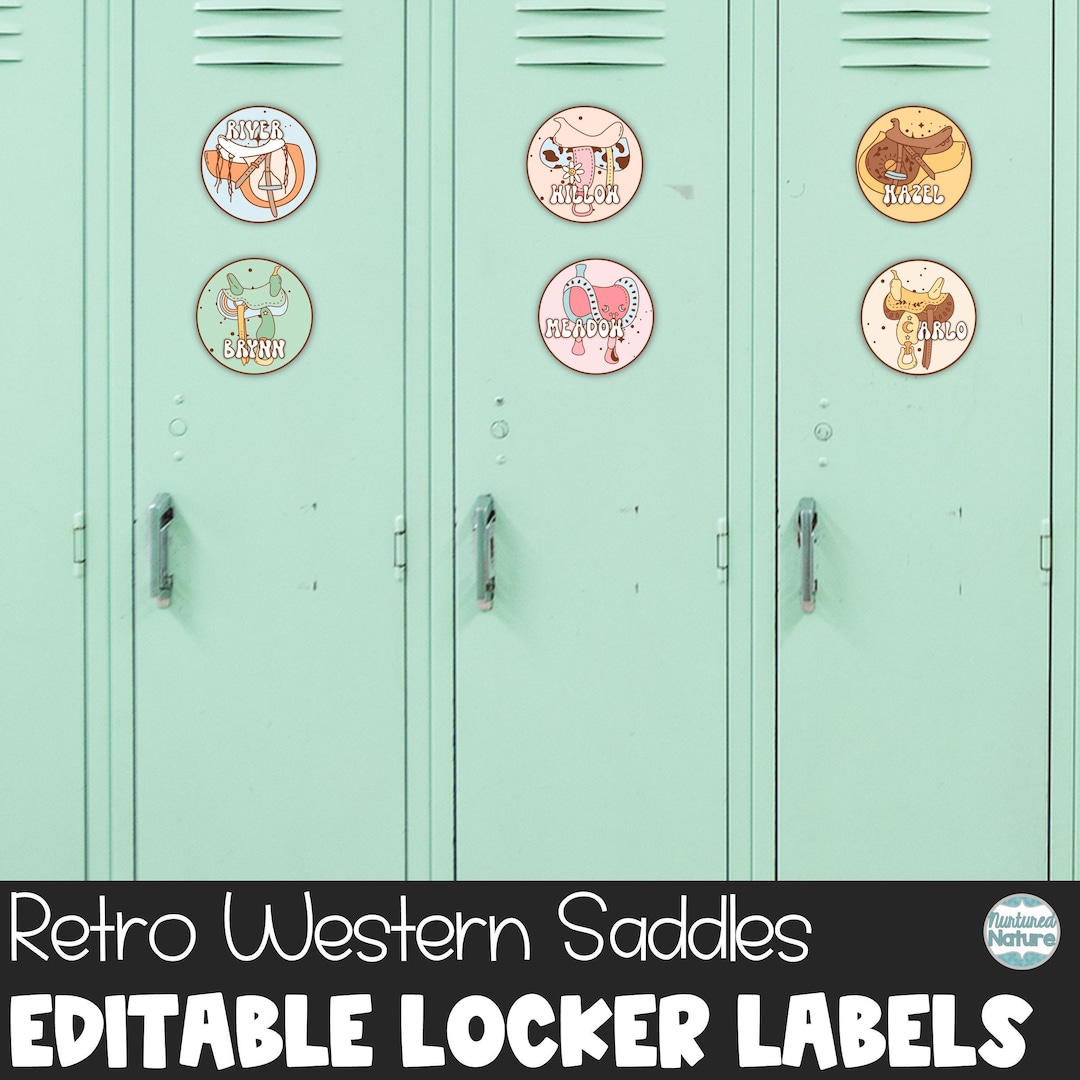 Editable Name Tags for School, Retro Western Print Cowgirl Decor, Horse ...