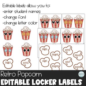 Editable Name Tags for School, Retro Popcorn, Cubby Tags, Editable ...