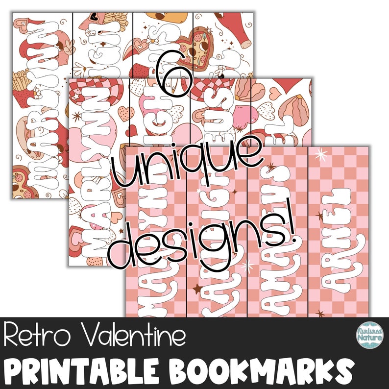 Editable Name Bookmarks Retro Valentine Bookmarks for Kids - Etsy