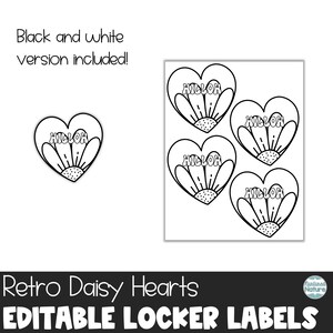 Editable Name Tags for School, Retro Flower Heart, Cubby Tags, Editable ...
