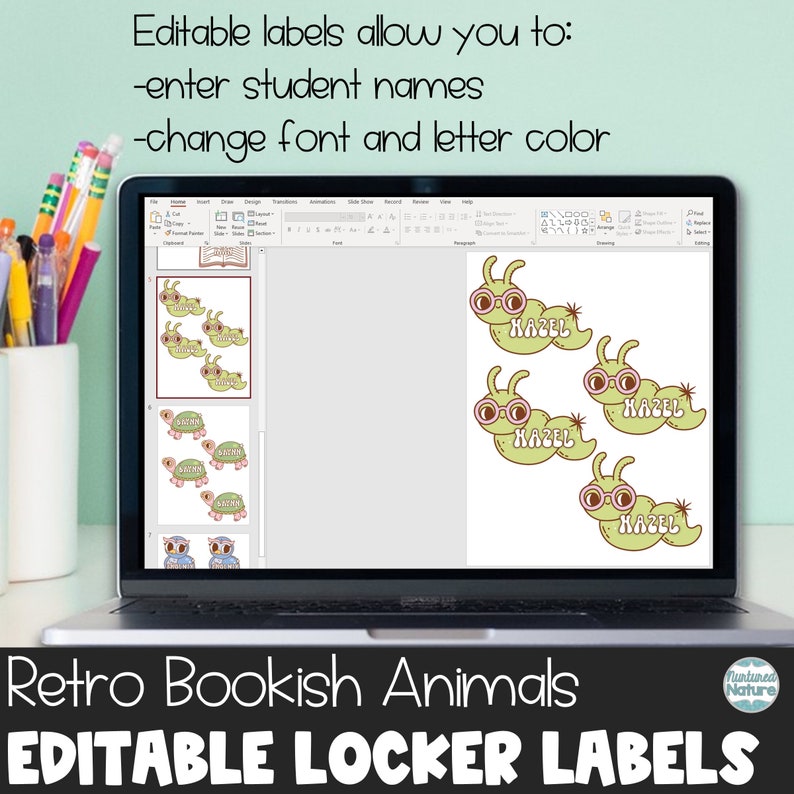 Editable Name Tags for School, Bookish Printables, Retro Turtle, Cubby ...