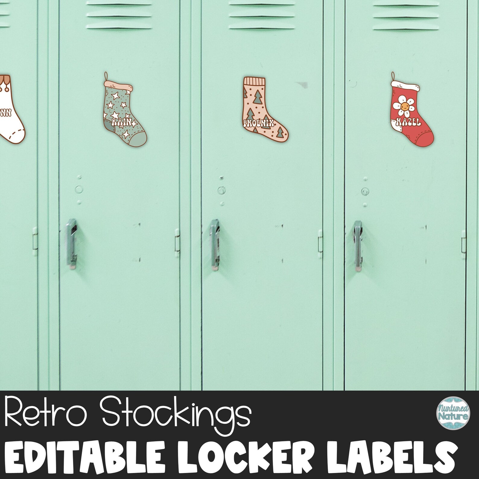 Editable Name Tags for School, Retro Christmas Downloads, Christmas ...