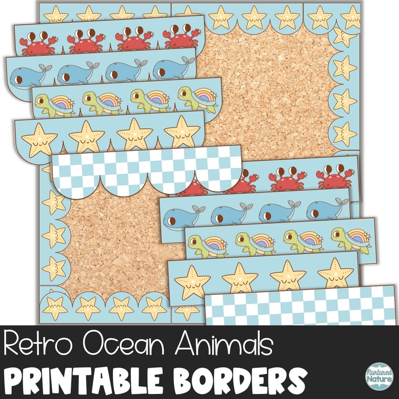 Printable Bulletin Board Border Ocean Animals Retro Summer - Etsy