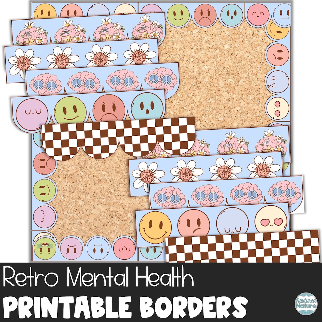 Printable Bulletin Board Border, Retro Classroom Decor, Mental Health ...