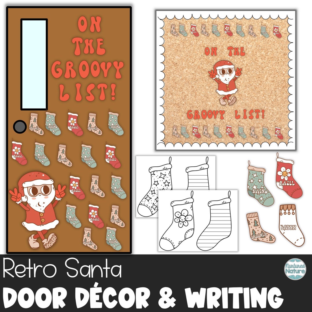 Christmas Classroom Door Decoration, Holiday Bulletin Board, Retro ...