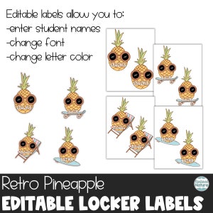 Editable Name Tags for School, Retro Pineapple, Cubby Tag, Editable ...