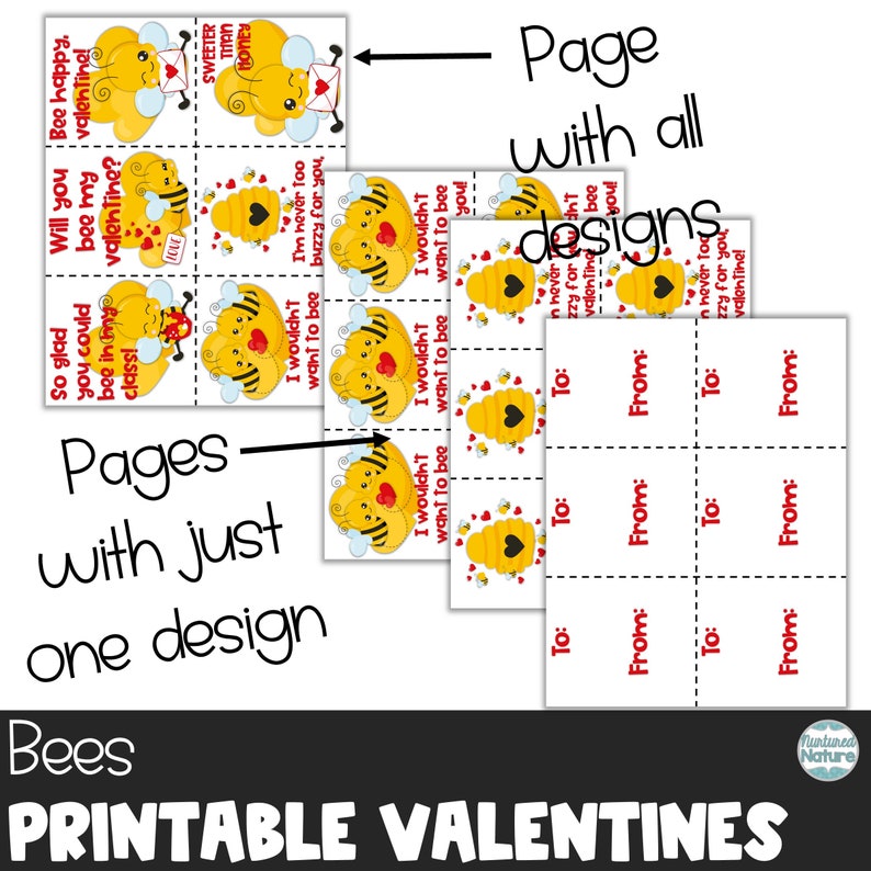 Bee Valentine Cards for Kids Classroom Printable Valentines - Etsy