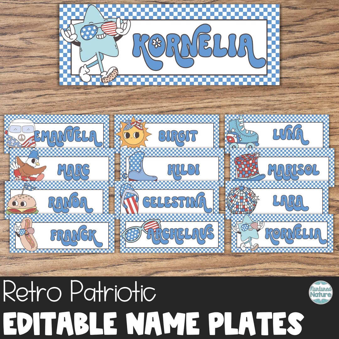 Classroom Name Tags, Patriotic Decorations, Classroom Decor, Retro Name ...