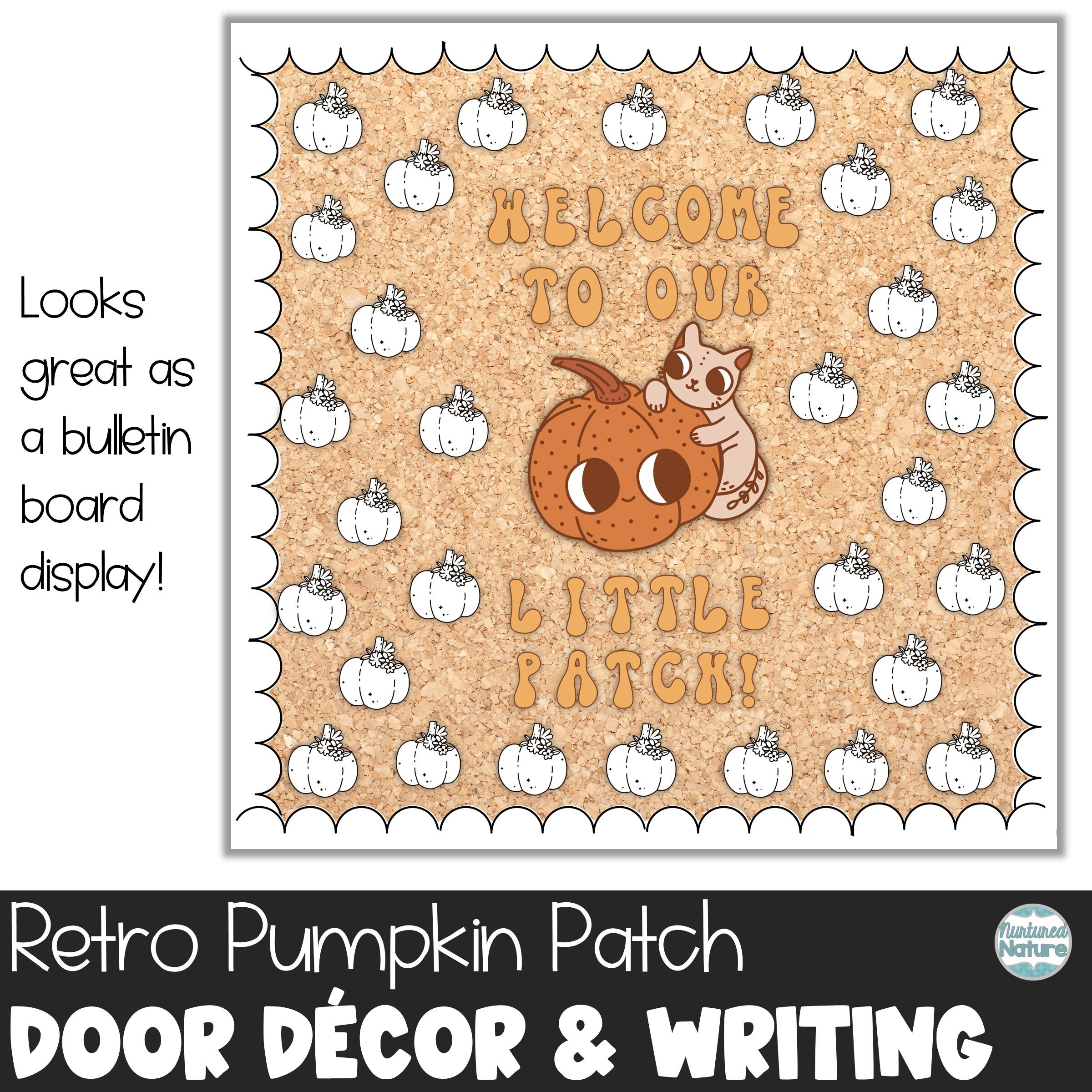 Fall Classroom Door Decor, Pumpkin Bulletin Board, Retro Halloween ...