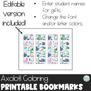Axolotl Bookmarks for Kids, Coloring Bookmarks Valentine Day, Valentine ...