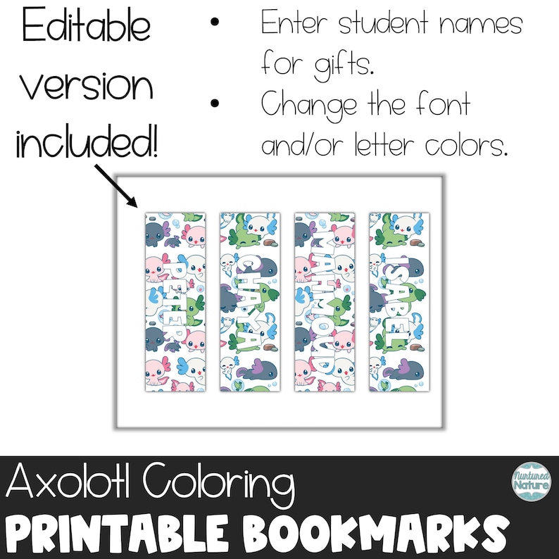 Axolotl Bookmarks for Kids, Coloring Bookmarks Valentine Day, Valentine ...