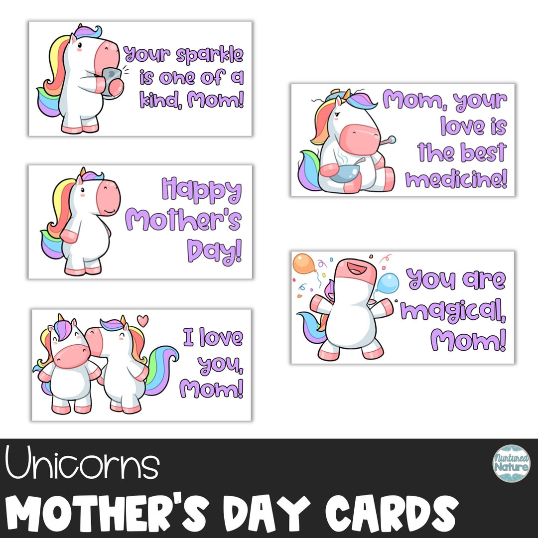 Unicorn Mothers Day Cards Printable Gift Tags for Moms - Etsy