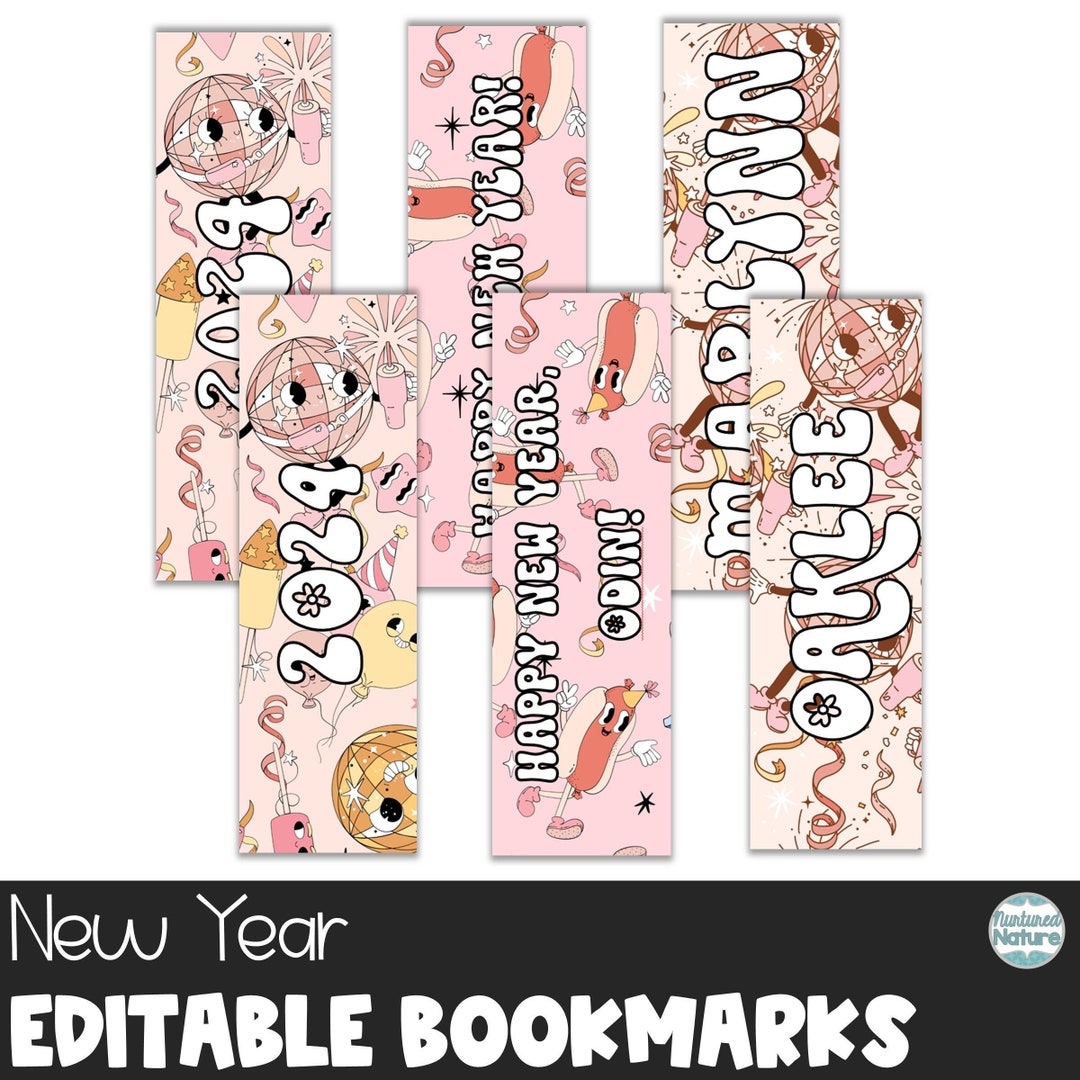 Editable Name Bookmarks Retro New Year Personalized Bookmark - Etsy