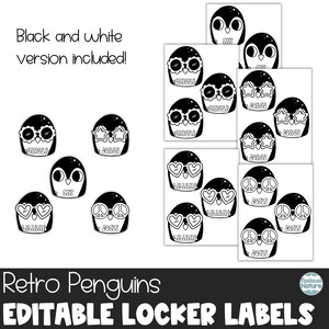Editable Name Tags for School, Retro Penguins, Retro Winter Bulletin ...