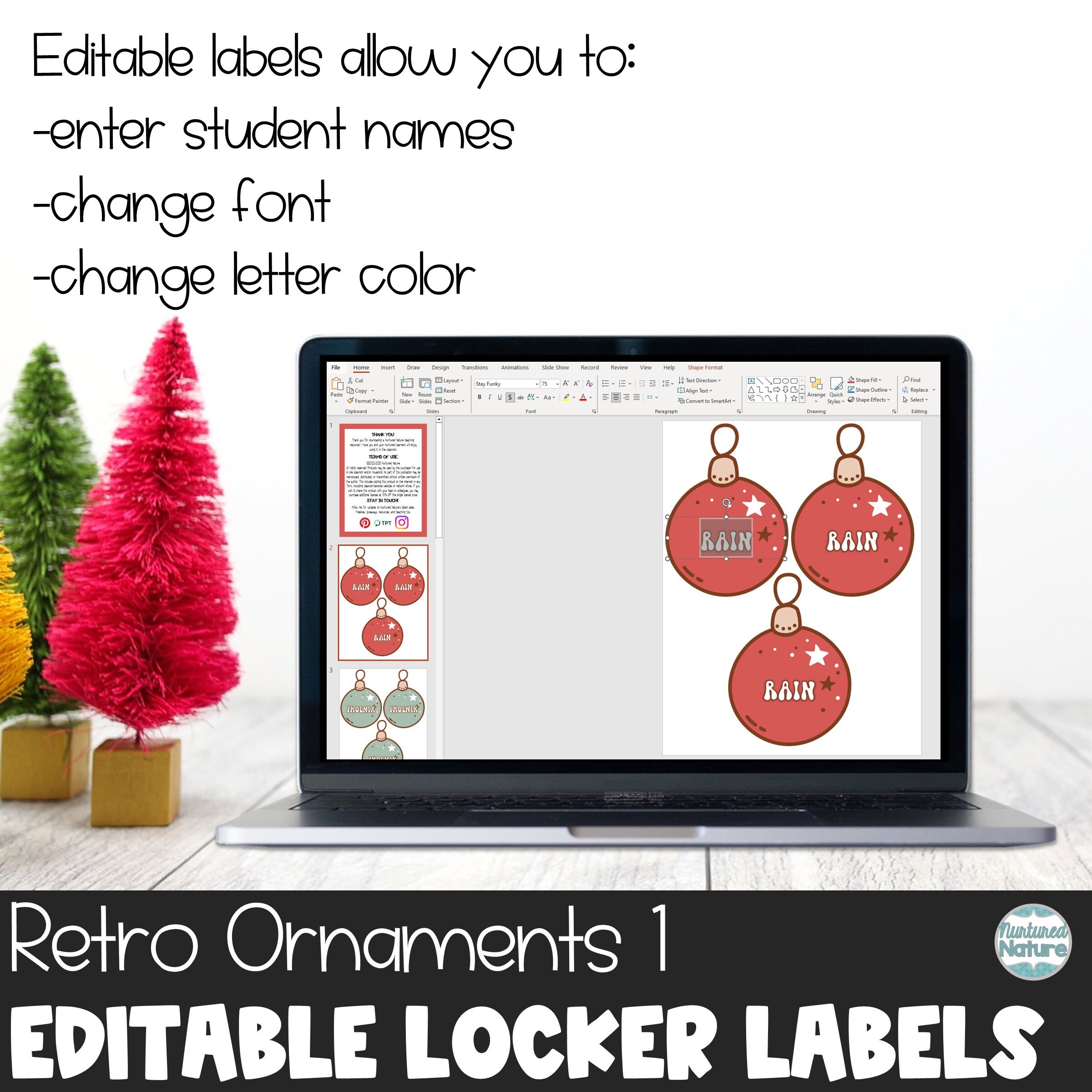 Editable Name Tags for School, Retro Christmas Downloads, Christmas ...