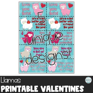 Llama Valentine Cards for Kids, Printable Valentines Day Card for ...