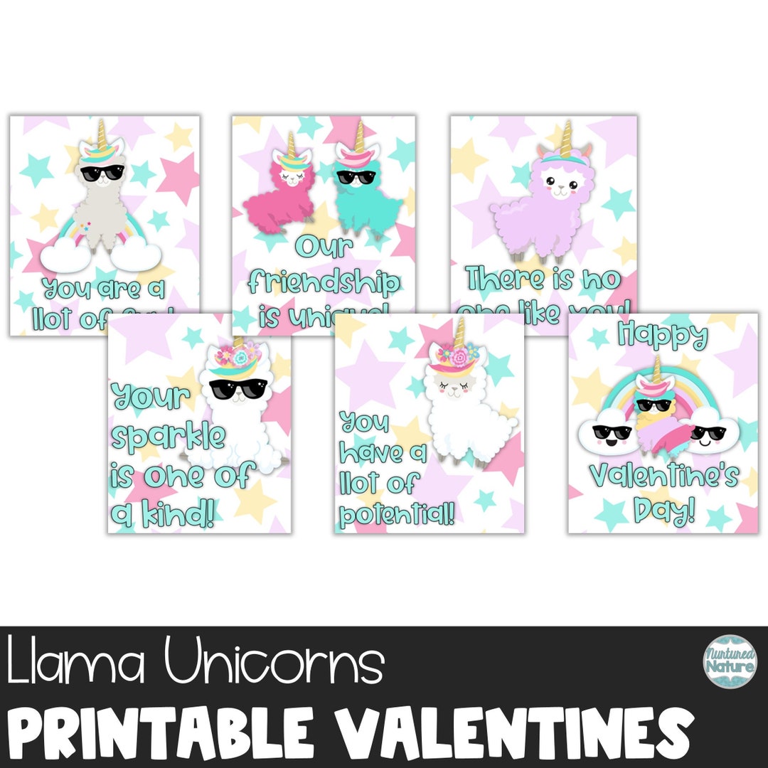 Unicorn Valentine Cards for Kids, Llama Printable Valentines Day Card ...