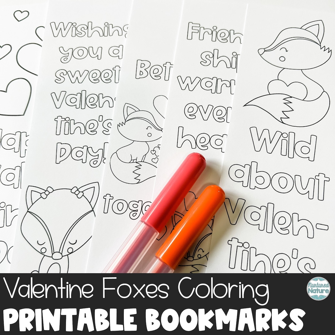 Fox Bookmark Coloring Pages Valentines, Fox Valentine’s Day Card for ...