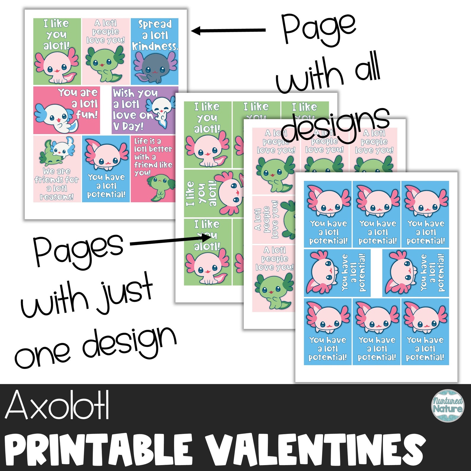 Axolotl Valentines Day Printable Cards for Kids Printable - Etsy